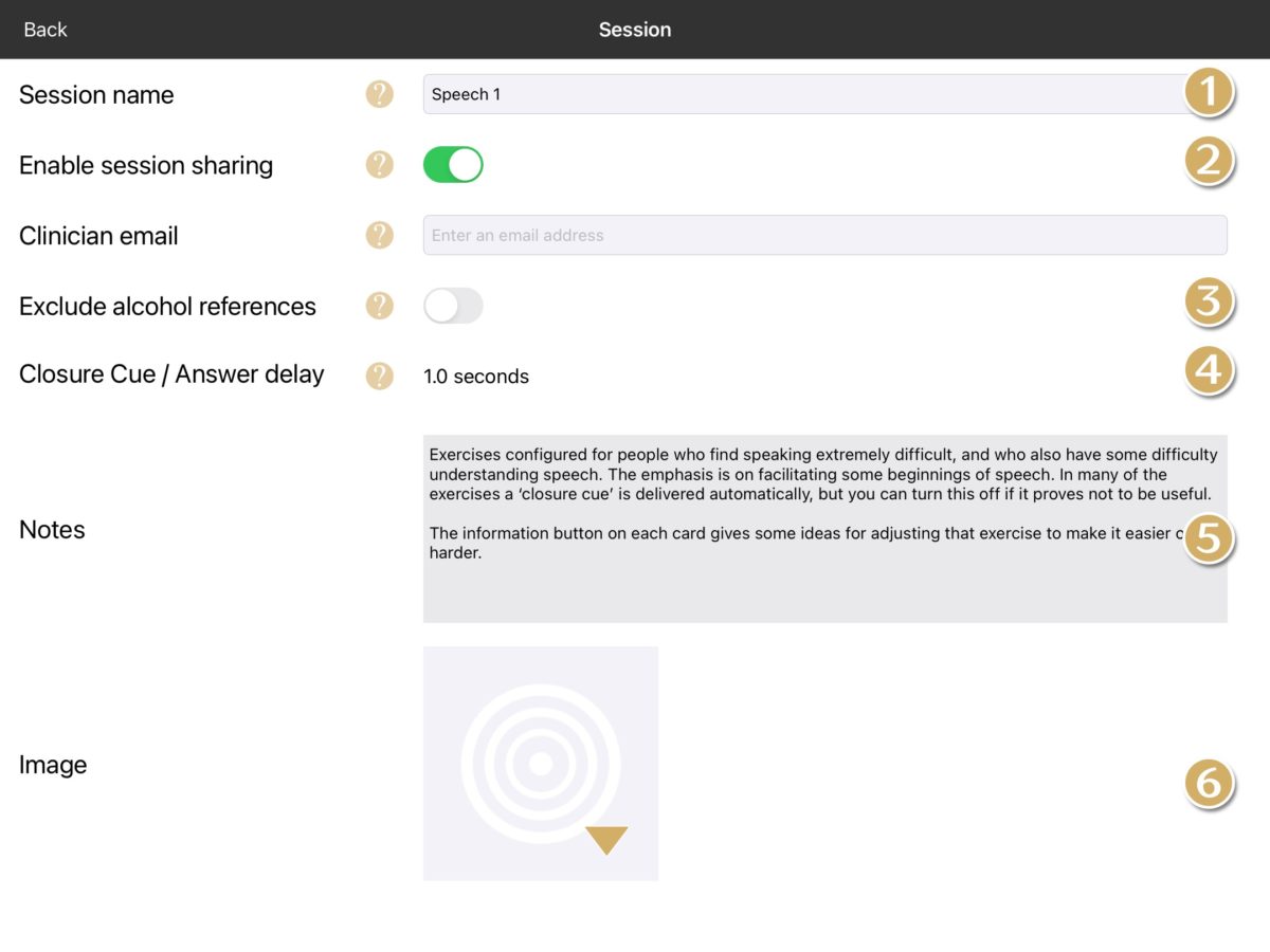 Editing a session card - Cuespeak