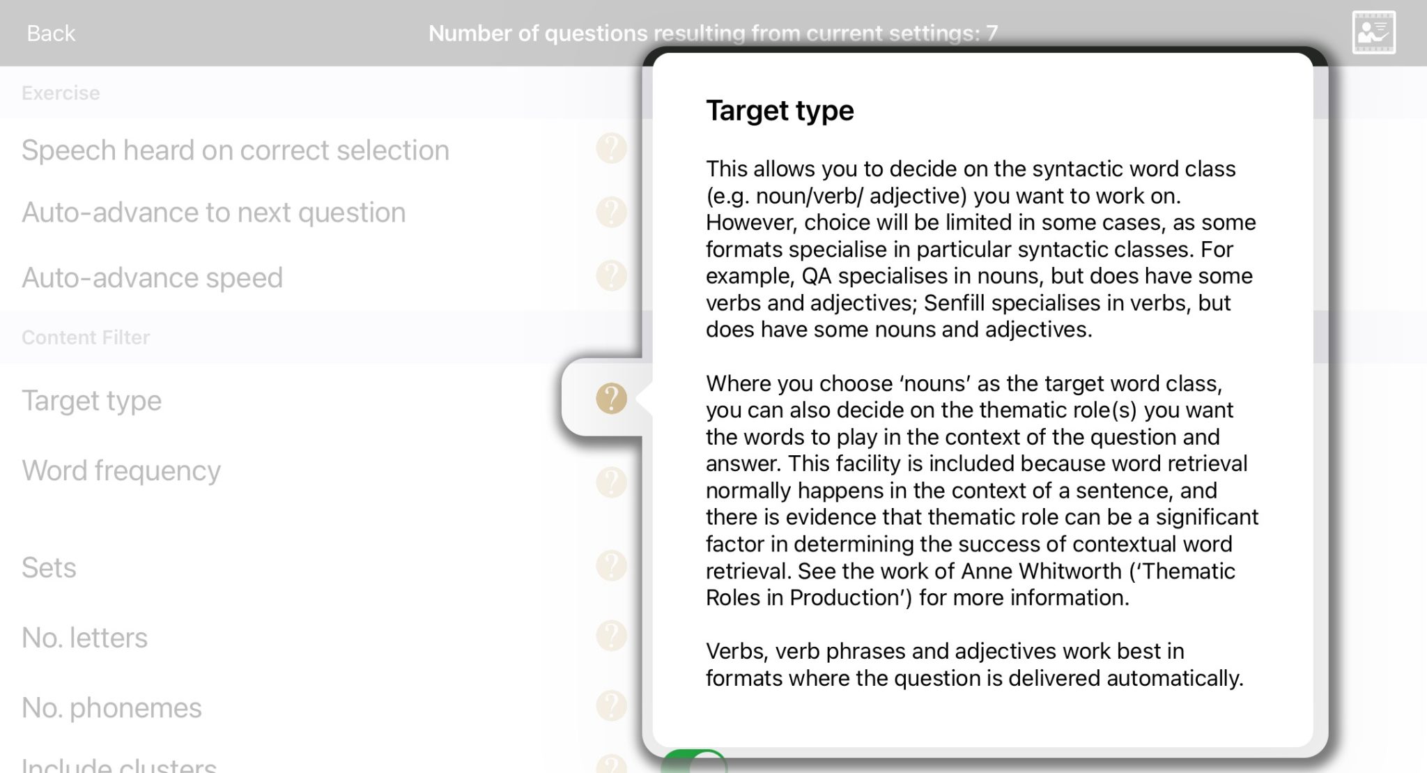 Configuring exercises - Cuespeak