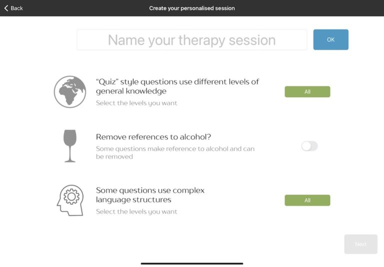 Creating a new therapy session - Cuespeak