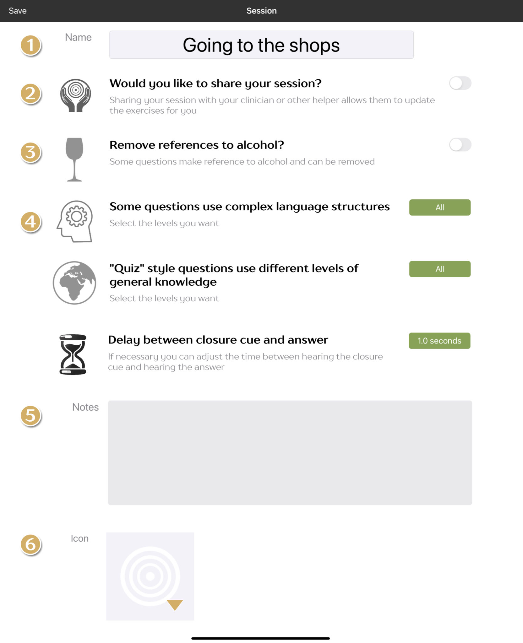 Editing a session card - Cuespeak